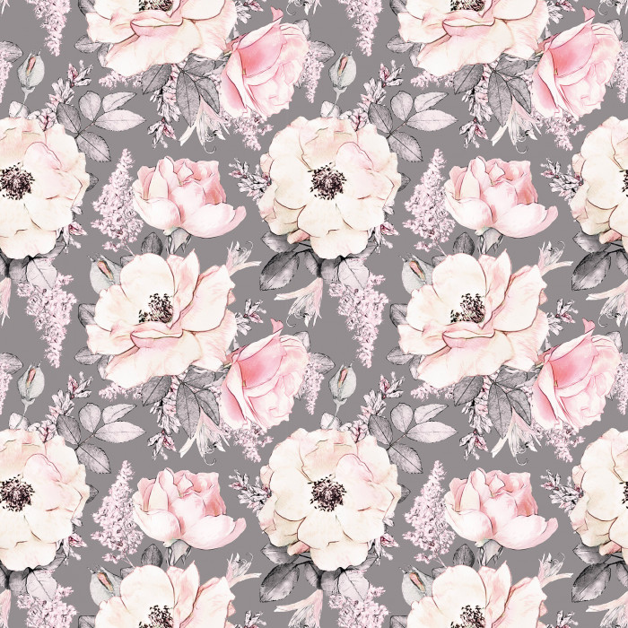 Pink & Gray Watercolor Roses Pattern