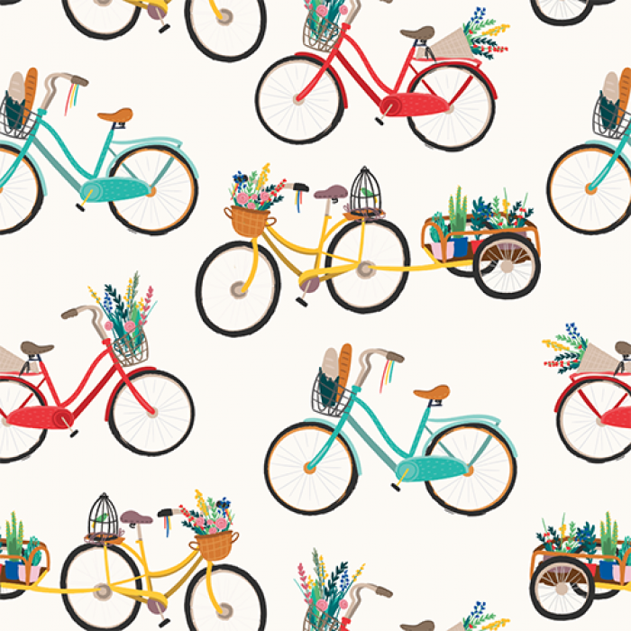 Illustrated Bikes Pattern - Kids Spaces & Nursery - Search Art